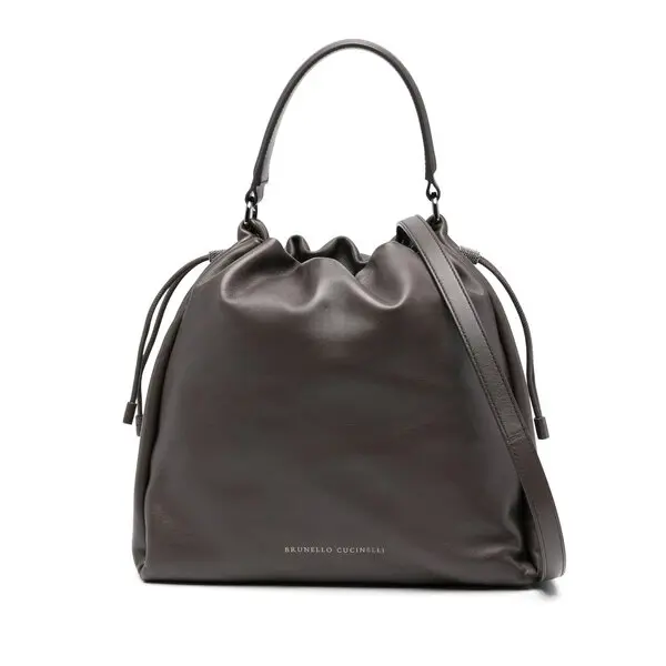 Brunello Cucinelli Calf Leather Bucket Bag - Gray