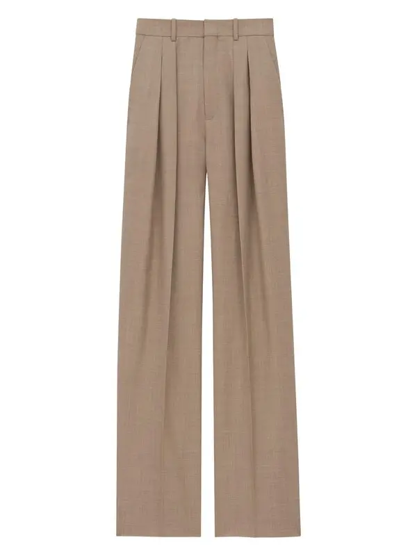Saint Laurent Wide-leg Tailored Pants In Caviar Wool - Multicolor