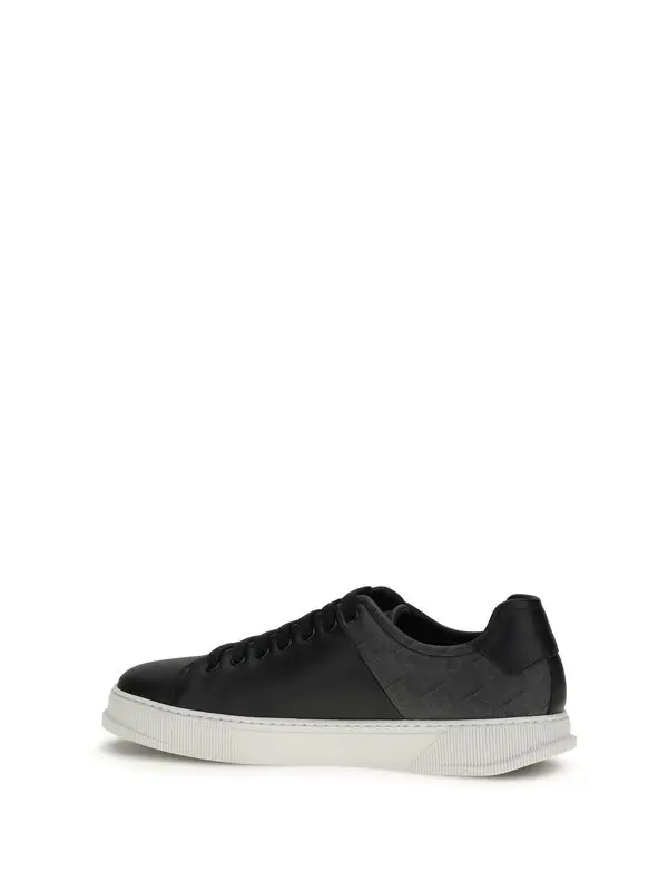 FERRAGAMO Monogram Jacquard Inlay Leather Sneakers - Black