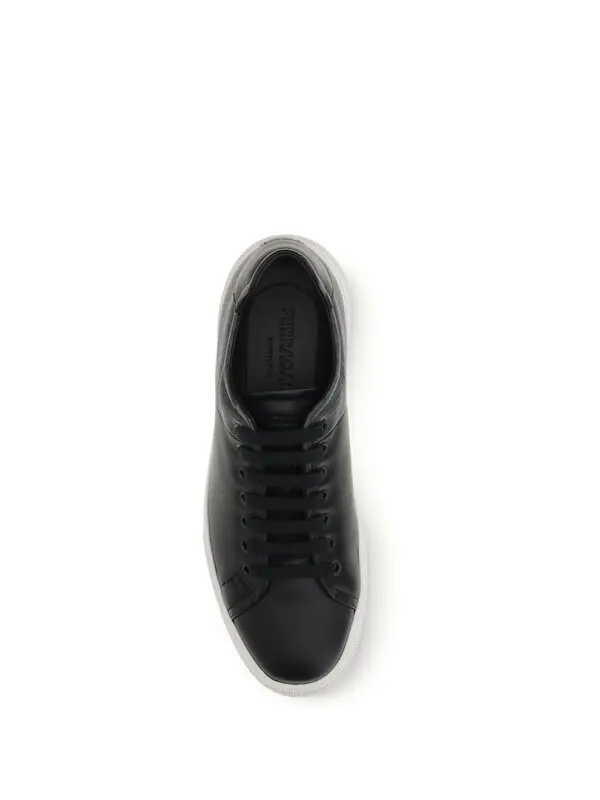 FERRAGAMO Monogram Jacquard Inlay Leather Sneakers - Black