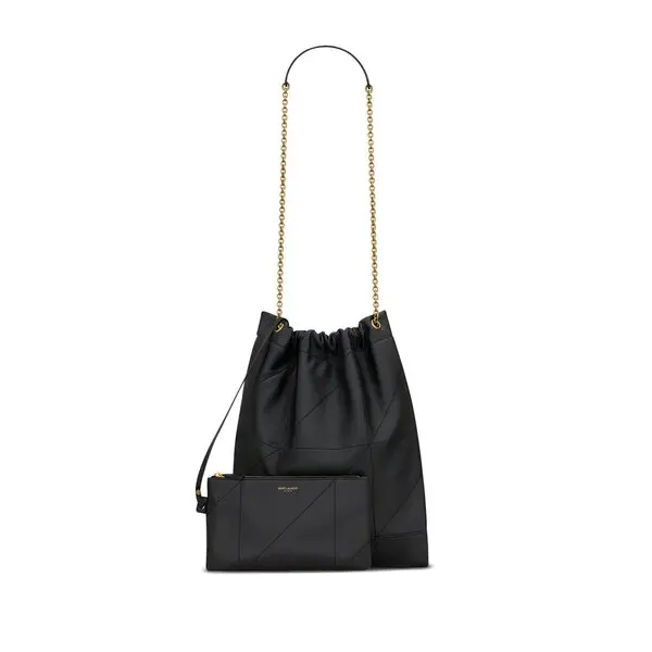 Saint Laurent Lambskin Drawstring Shoulder Bag - Black