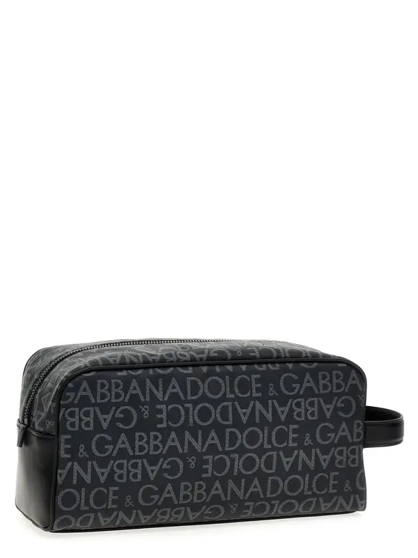 Dolce & Gabbana Leather Toiletry Bag With Logo Plaque