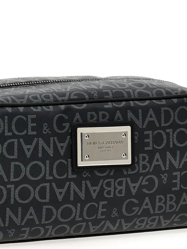 Dolce & Gabbana Leather Toiletry Bag With Logo Plaque