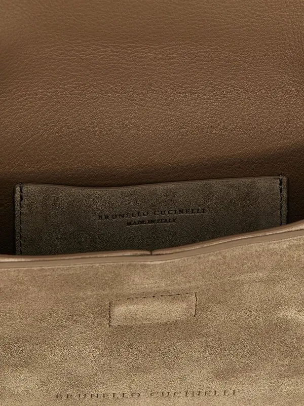 Brunello Cucinelli Monile Suede Clutch Bag With Chain Strap - Gray