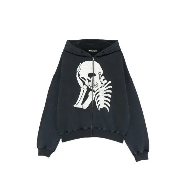 Palm Angels Skeleton Print Zip-up Hoodie