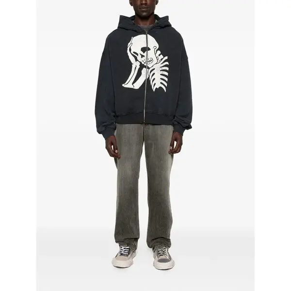 Palm Angels Skeleton Print Zip-up Hoodie