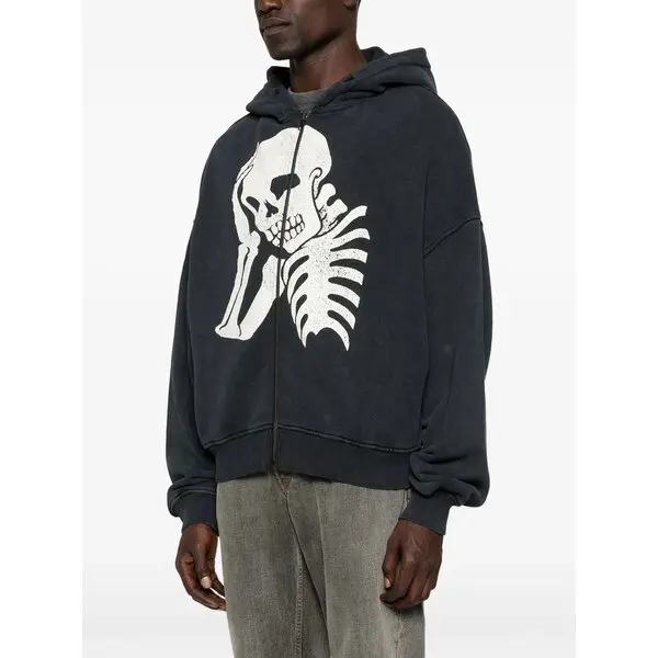 Palm Angels Skeleton Print Zip-up Hoodie