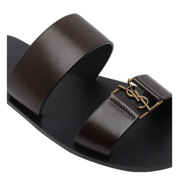 Saint Laurent Embossed Logo Leather Slip-on Sandals