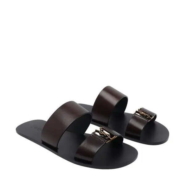 Saint Laurent Embossed Logo Leather Slip-on Sandals