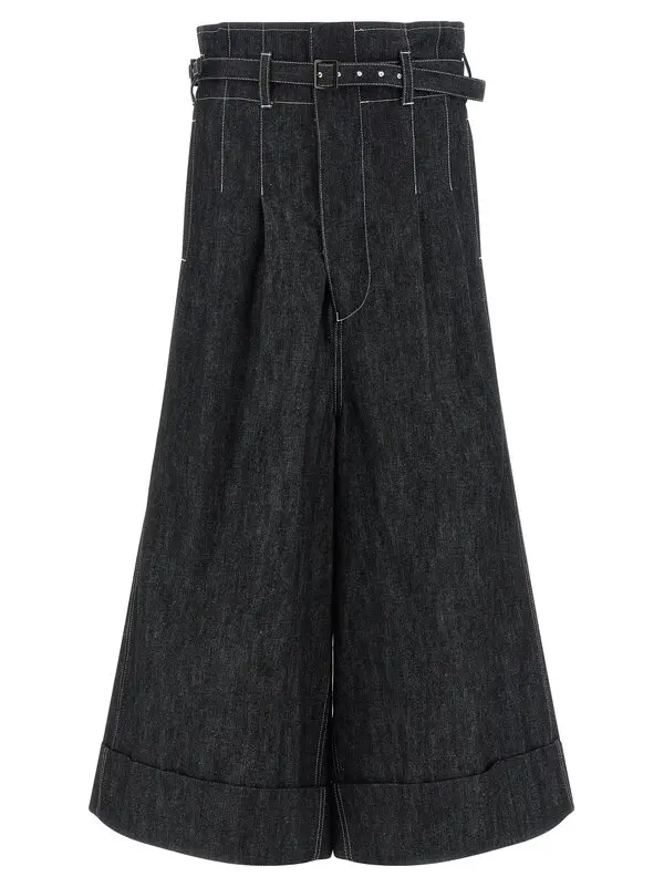 Junya Watanabe High Waist Wide Leg Cropped Jeans - Black