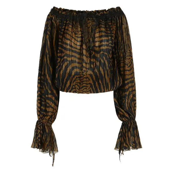 Blumarine Zebra Print Off-the-shoulder Blouse - Brown
