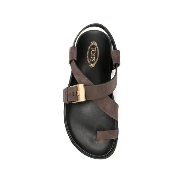 TOD'S Suede Buckle Strap Flat Sandals