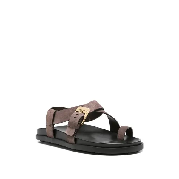 TOD'S Suede Buckle Strap Flat Sandals