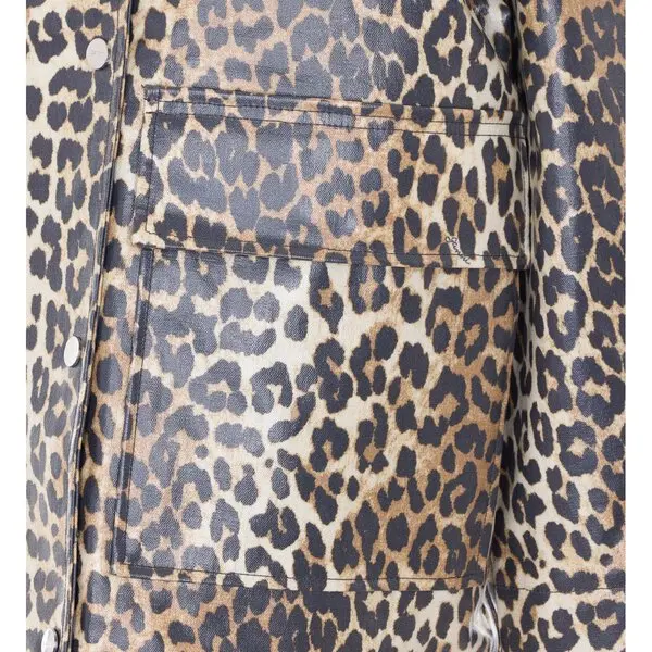 GANNI Laminated Leopard Print Jacket With Removable Collar