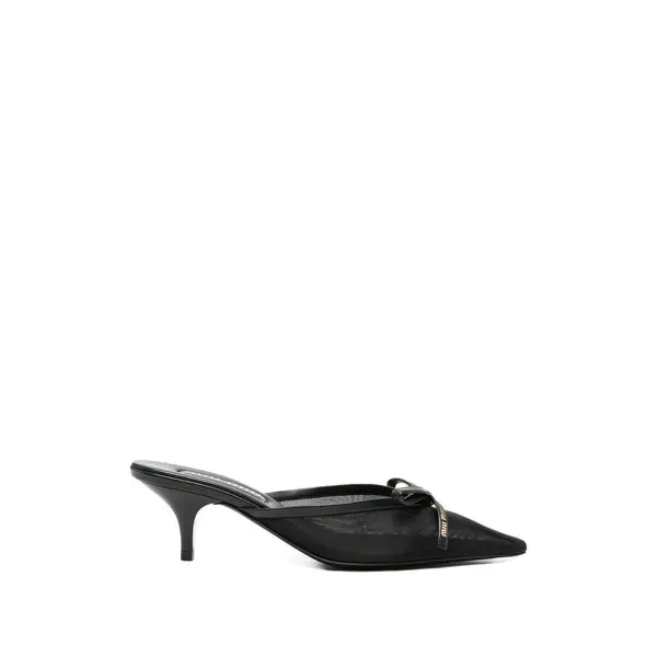 Miu Miu Pointed Toe Bow Detail Mules - Black