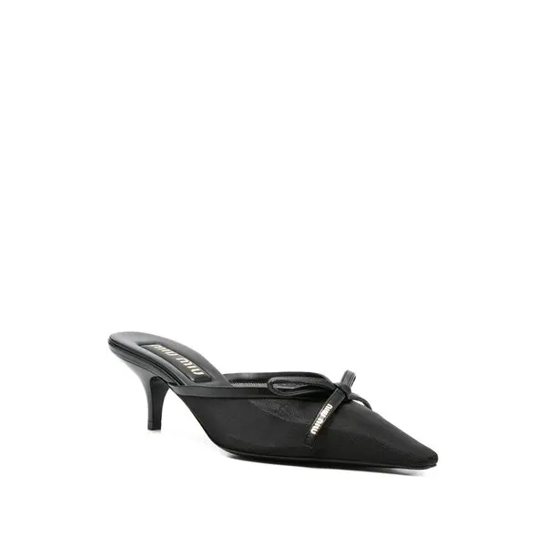 Miu Miu Pointed Toe Bow Detail Mules - Black