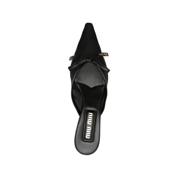 Miu Miu Pointed Toe Bow Detail Mules - Black