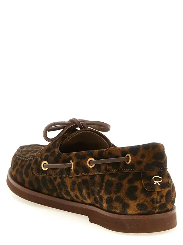 GIANVITO ROSSI Leopard Print Suede Boat Shoe - Brown