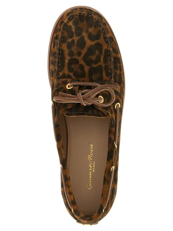 GIANVITO ROSSI Leopard Print Suede Boat Shoe - Brown