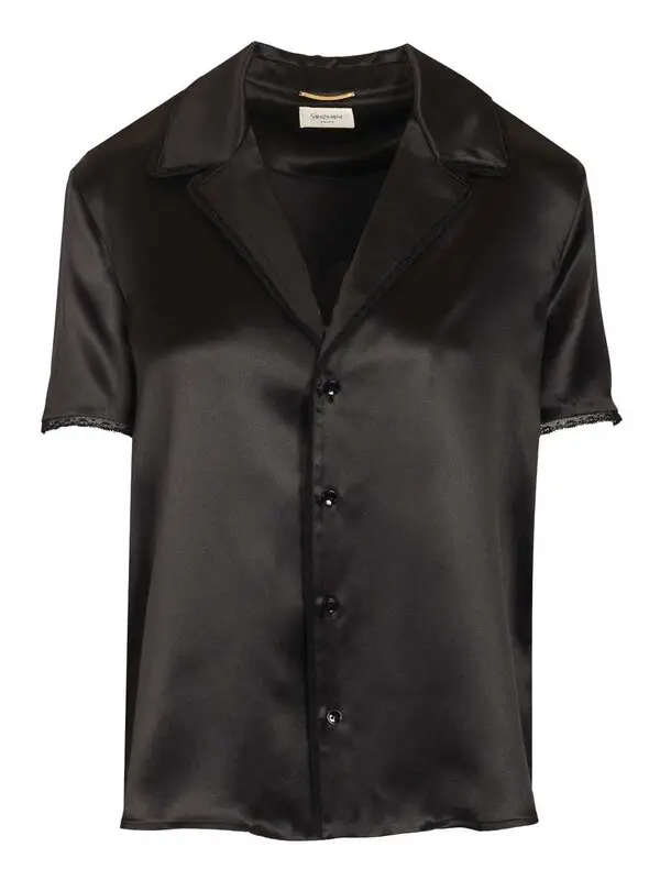 Saint Laurent Silk Satin Shirt With Lace Trim - Black