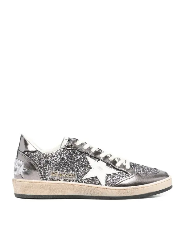 GOLDEN GOOSE Ballstar Sneakers In Laminated Leather And Glitter - Silver