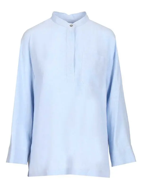 Max Mara Mandarin Collar Linen Shirt - Blue