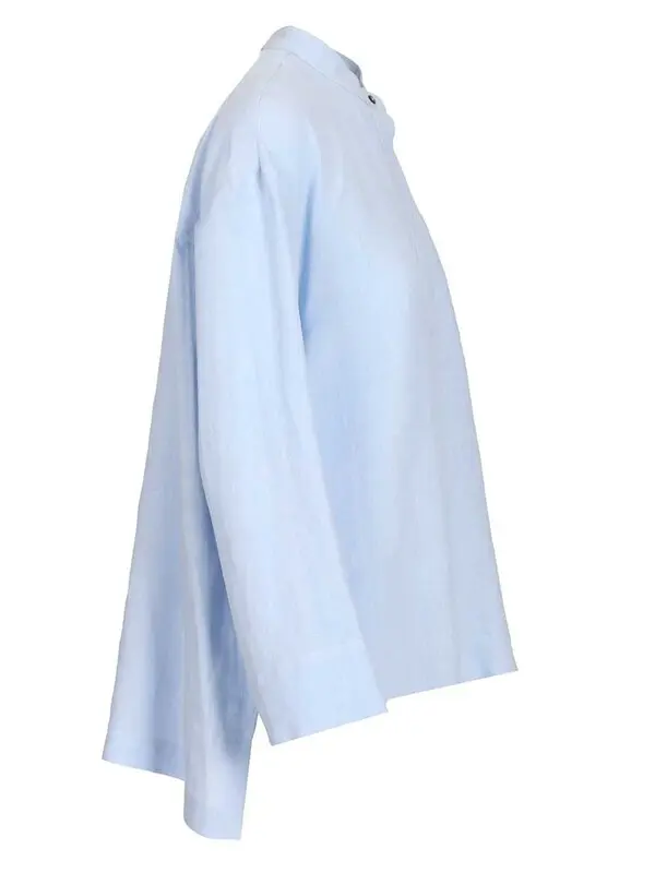 Max Mara Mandarin Collar Linen Shirt - Blue