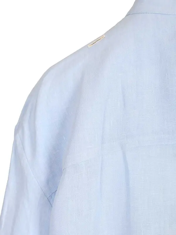 Max Mara Mandarin Collar Linen Shirt - Blue