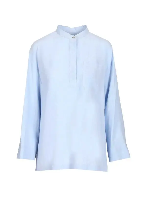 Max Mara Mandarin Collar Linen Shirt - Blue