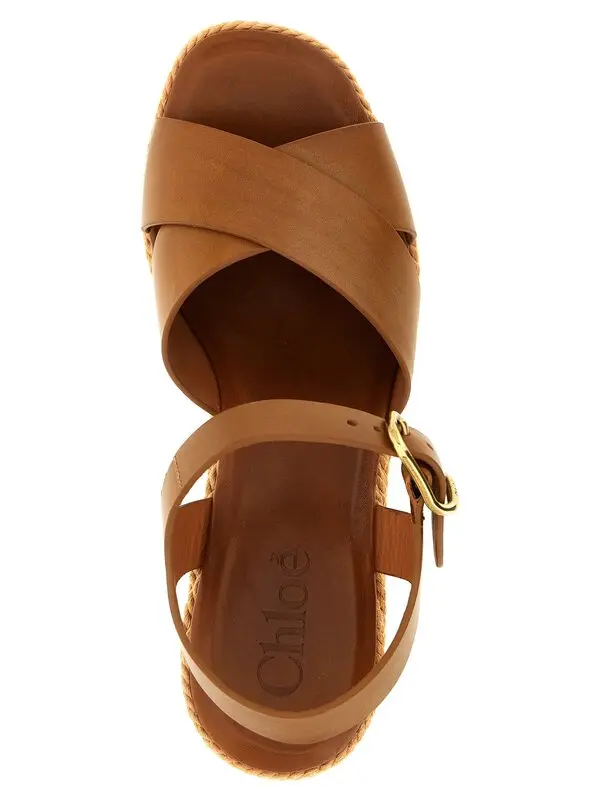 Chloé Wedge Sandals With Embroidered Signature - Brown