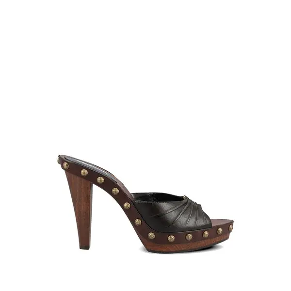 Saint Laurent Embellished Open Toe Mules - Brown