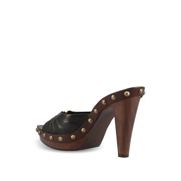 Saint Laurent Embellished Open Toe Mules - Brown