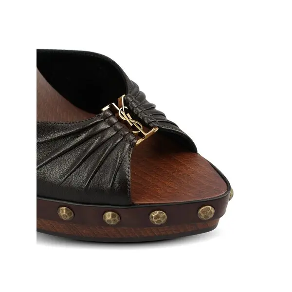Saint Laurent Embellished Open Toe Mules - Brown