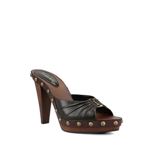 Saint Laurent Embellished Open Toe Mules - Brown