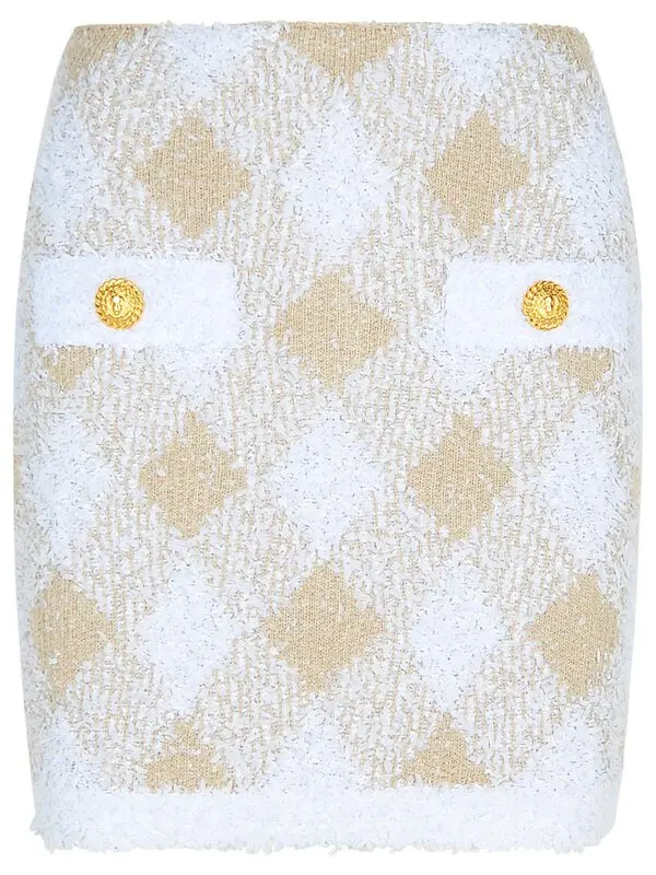 Balmain Skirt With Logo Button Detail - Cream