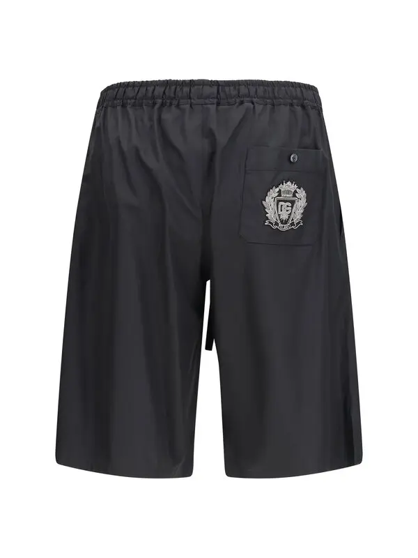 Dolce & Gabbana Embroidered Emblem Drawstring Shorts - Black