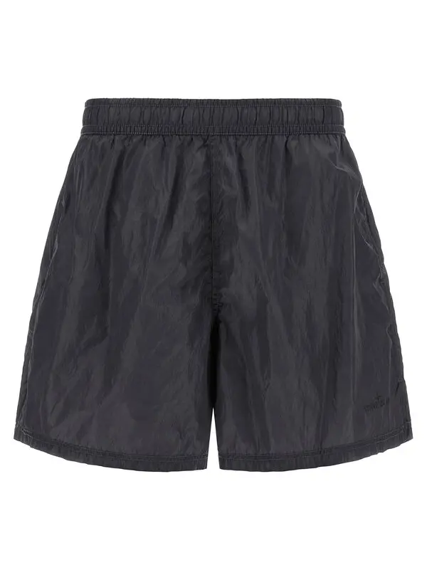 Stone Island Logo Print Swim Shorts - Gray
