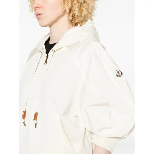 Moncler Off-white Cotton Hooded Jacket With Puff Sleeves