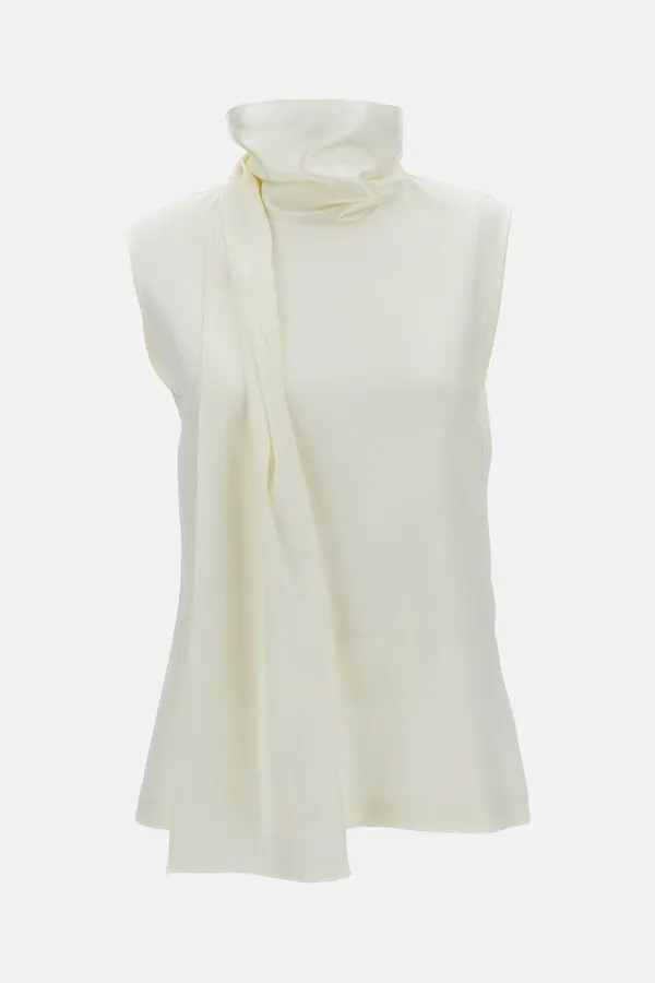 Bottega Veneta Sleeveless Stretch Silk Satin Top With Integrated Scarf - Multicolor