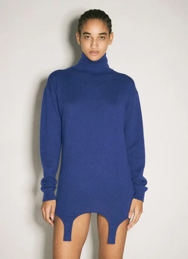 Saint Laurent Cashmere Turtleneck Garter Sweater - Blue