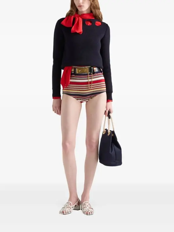 Prada Cotton Boat Neck Sweater With Cutouts - Blue