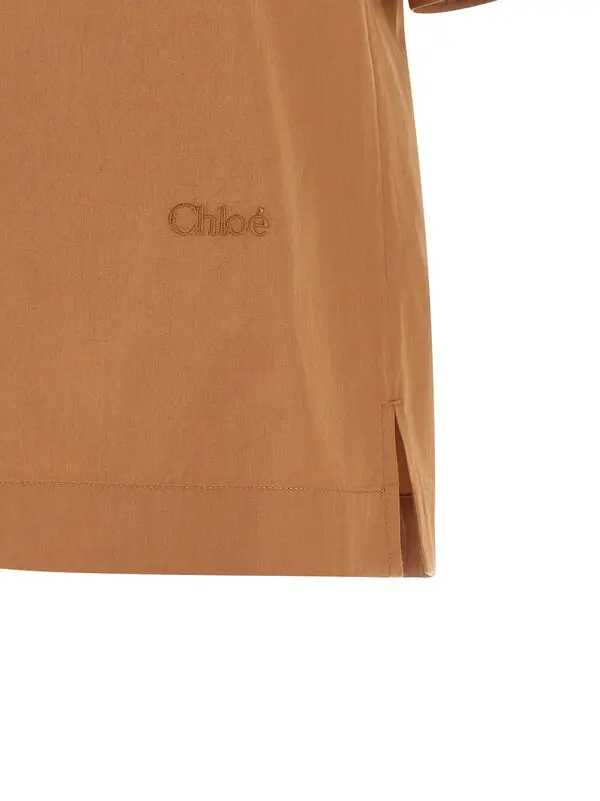 Chloé Logo Embroidered Cotton Poplin Shirt
