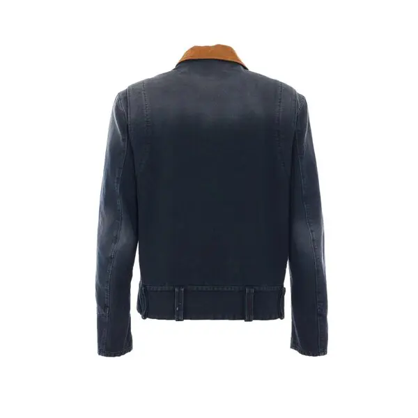 Marni Canvas Jacket With Contrasting Collar And Logo - Blue