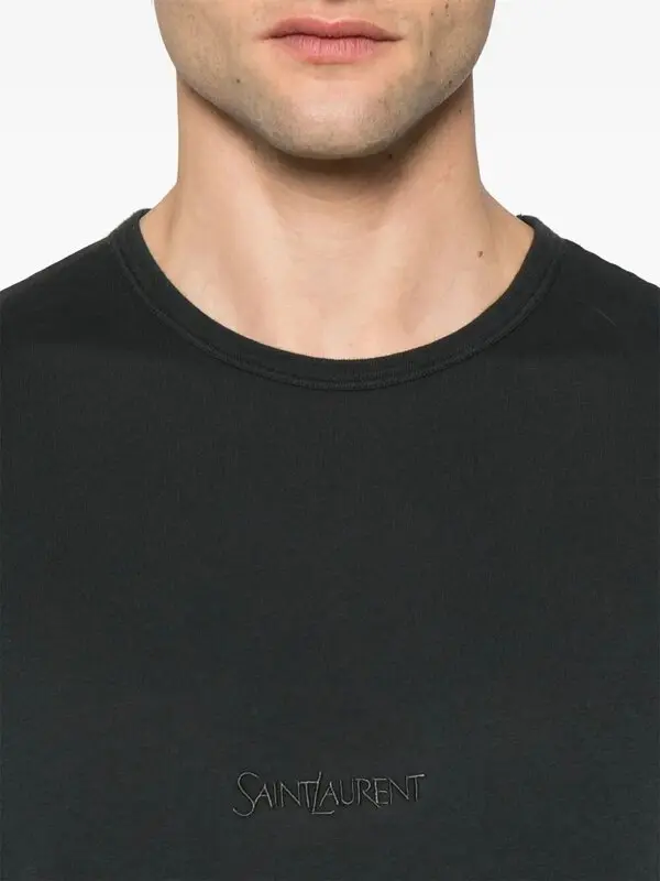 Saint Laurent Tonal Logo Embroidery Cotton T-shirt