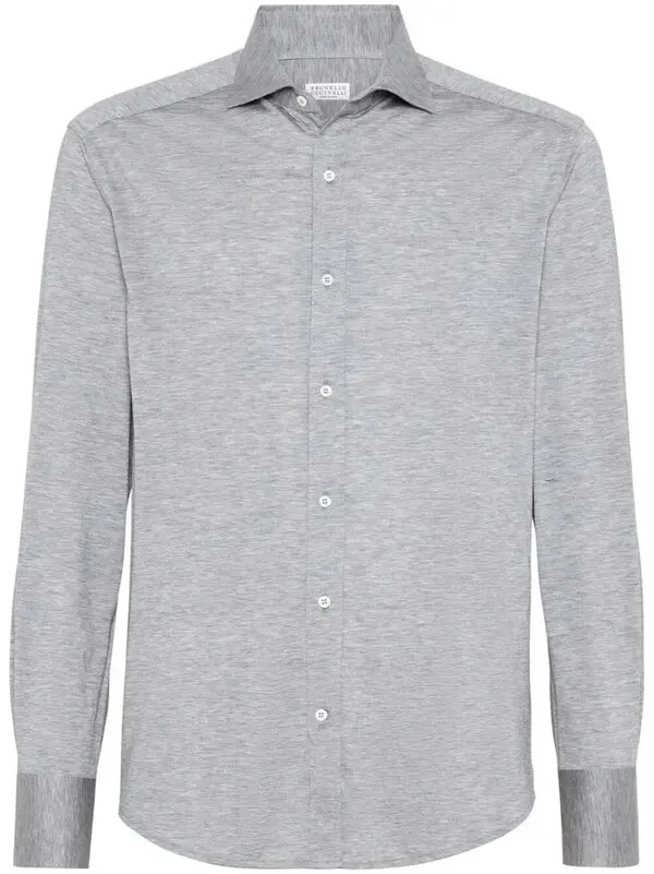 Brunello Cucinelli Silk And Cotton Jersey Shirt With Spread Collar - Multicolor