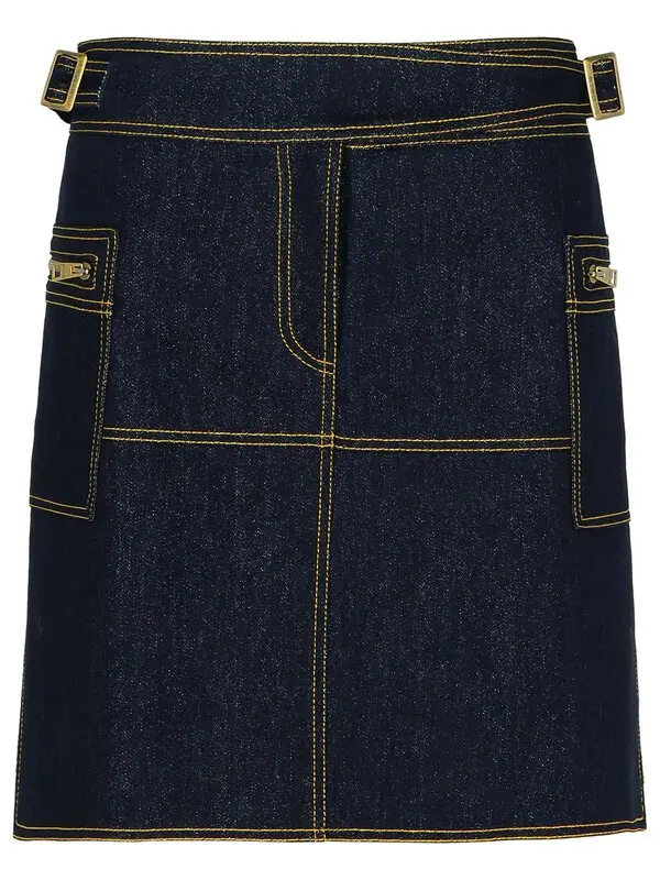 Etro Dark Denim Buckled Miniskirt - Blue