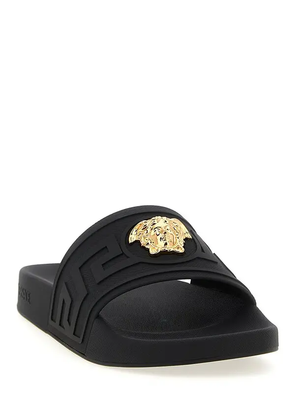Versace La Medusa Embossed Slides - Black