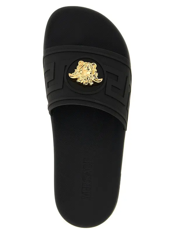 Versace La Medusa Embossed Slides - Black
