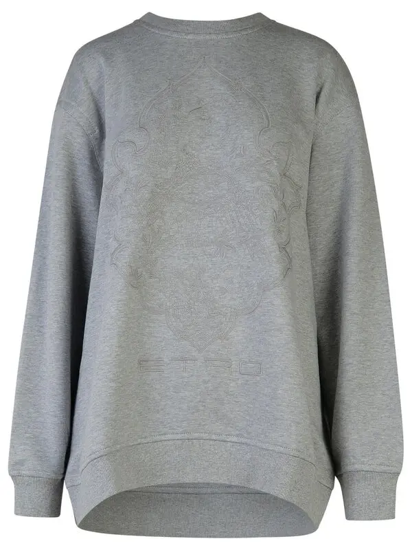 Etro Grey Cotton Sweatshirt With Embroidered Logo
