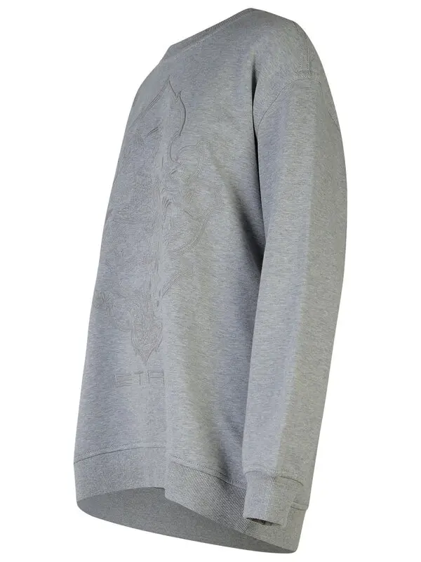 Etro Grey Cotton Sweatshirt With Embroidered Logo